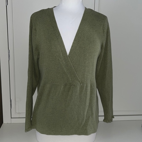 Tapemeasure | Sweaters | Plus Size Army Green Vneck Sweater W Ruffled ...